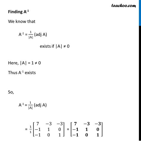 Example 13 Verify That A Adj A A I Also Find A 1 Examples