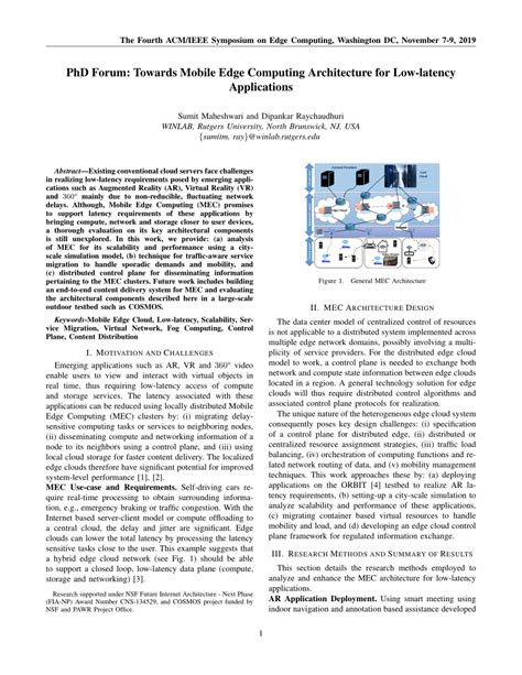 Pdf Phd Forum Towards Mobile Edge Computing Architecture For Low