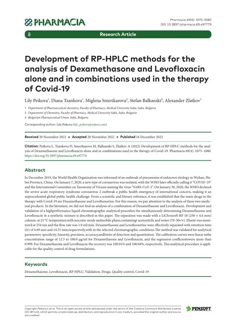 Pdf Development Of Rp Hplc Methods For The Analysis Of Dexamethasone And Levofloxacin Alone