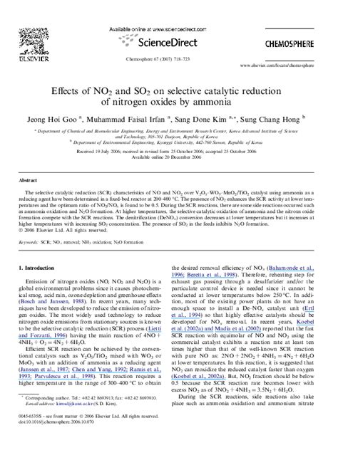 Pdf Effects Of No 2 And So 2 On Selective Catalytic Reduction Of Nitrogen Oxides By Ammonia