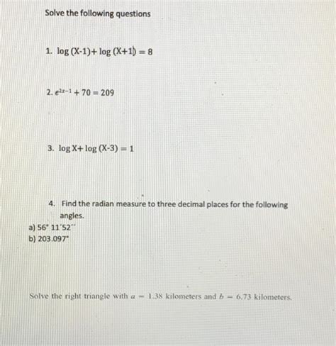 Solved Solve The Following Questions Log X Log X Chegg Com