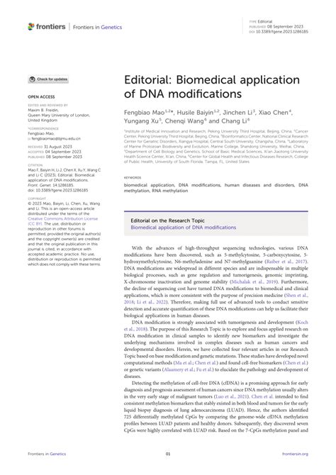 Pdf Editorial Biomedical Application Of Dna Modifications