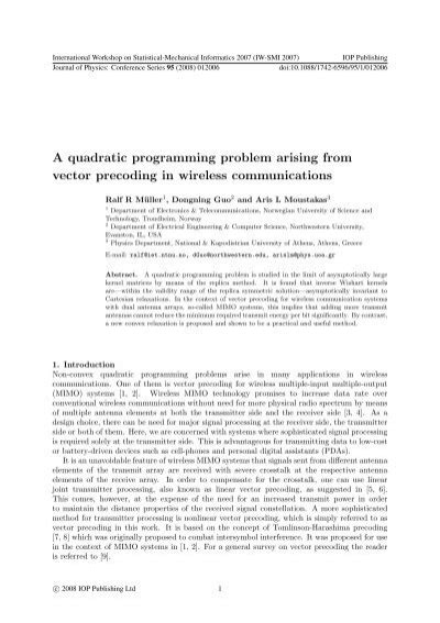 A Quadratic Programming Problem Arising From Vector Ntnu