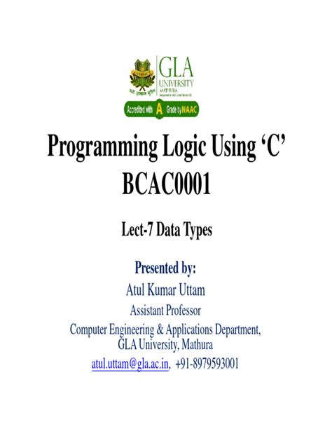 Lect 6 Programming Logic Using C Data Types Pdf Integer Computer Science Data Type