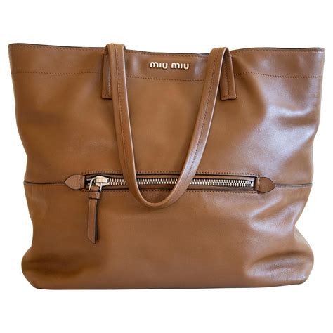 2000s Miu Miu Brown Leather Tote Bag For Sale At 1stdibs