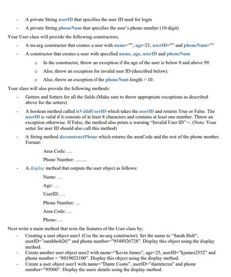 exercise 3 user class we want you to implement a