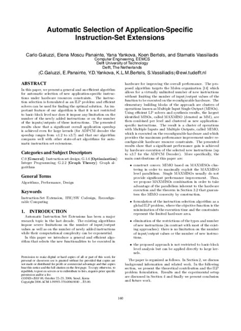 Pdf Efficient Algorithm For Instruction Set Selection