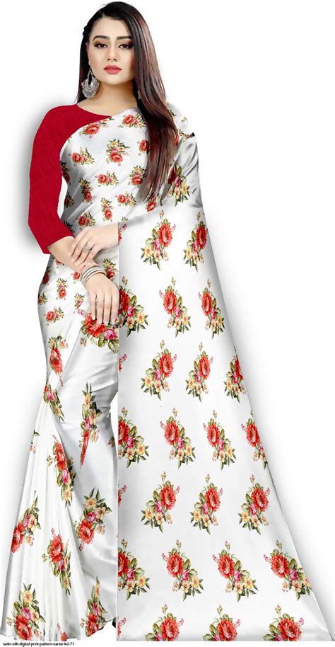 Satin Silk Digital Print Pattern Saree Kd 71