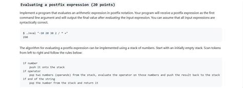 solved evaluating a postfix expression 20 points implement