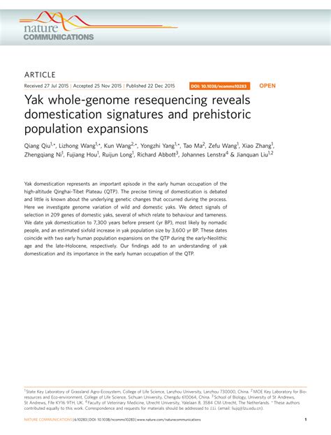 Pdf Yak Whole Genome Resequencing Reveals Domestication Signatures And Prehistoric Population