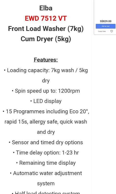 Elba 75 Kg Washer Cum Dryer Tv And Home Appliances Washing Machines