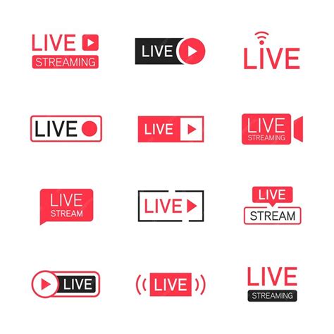 Premium Vector | Live stream button icons set of red and black symbols ...