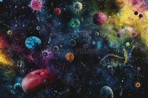 Exploring The Diverse World Of Bacteria And Microbes In A Colorful Cosmic Environment