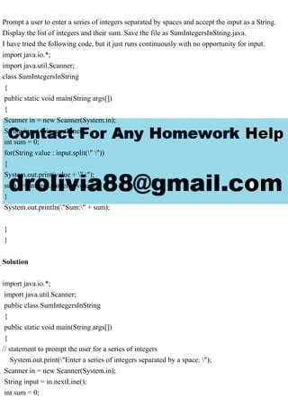 Prompt A User To Enter A Series Of Integers Separated By Spaces And Pdf