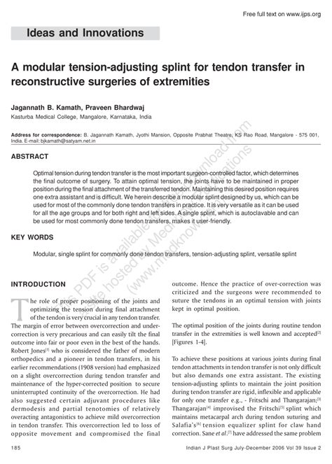 Pdf Ideas And Innovations A Modular Tension Adjusting Splint For