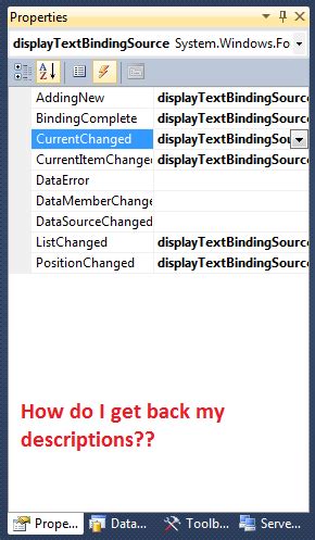How Do I Show The Description Box Of The Properties Window In Visual Studio If It Is Hidden