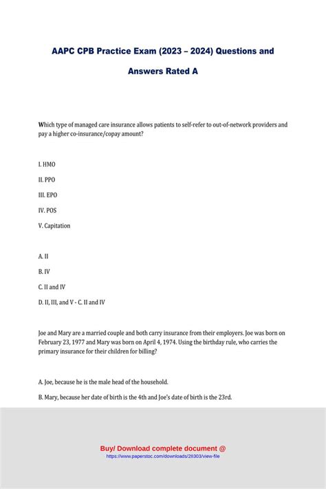 Aapc Cpb Practice Exam 2023 2024 Questions And Answers Rated A In 2024 Practice Exam Exam
