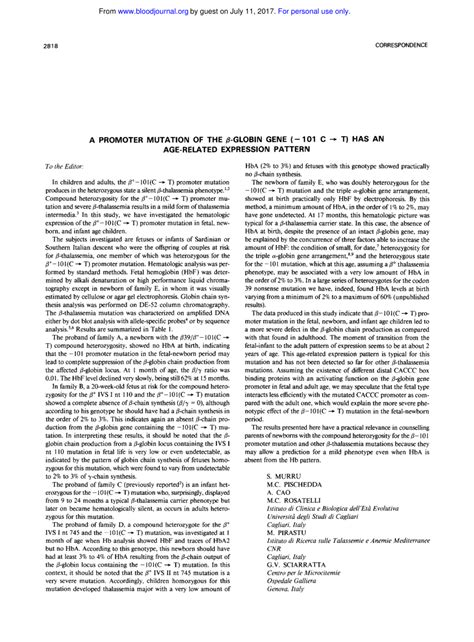 Pdf A Promoter Mutation Of The Beta Globin Gene 101 C T Has An
