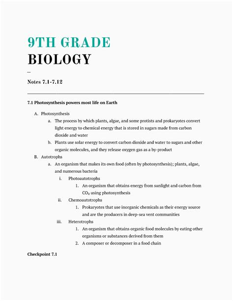 Bio Notes Chapter Photosynthesis And ATP Synthesis TH GRADE BIOLOGY Notes Studocu