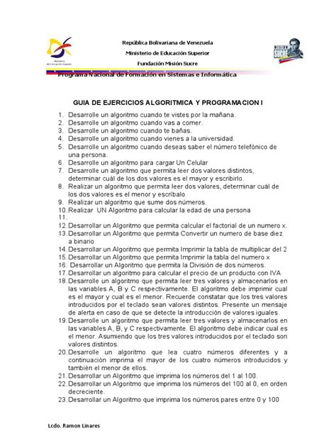Guia De Ejercicios De Algoritmica I Pdf Algoritmos Enseñanza De Matemática