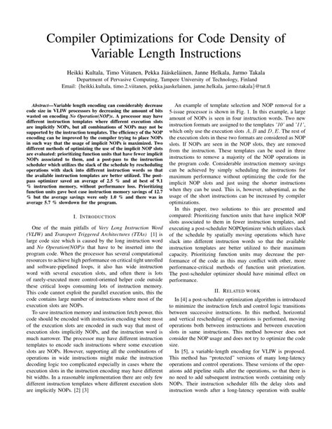 Pdf Compiler Optimizations For Code Density Of Variable Length