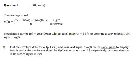 Solved Plot The Envelope Detector Output Vc T And Your AM Chegg