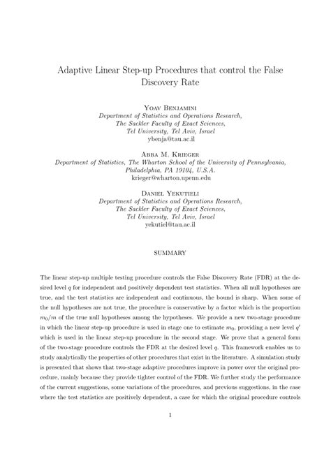 Pdf Adaptive Linear Step Up False Discovery Rate Controlling Procedures
