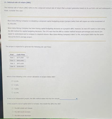 Solved Internal Rate Of Return IRR The Internal Rate Chegg