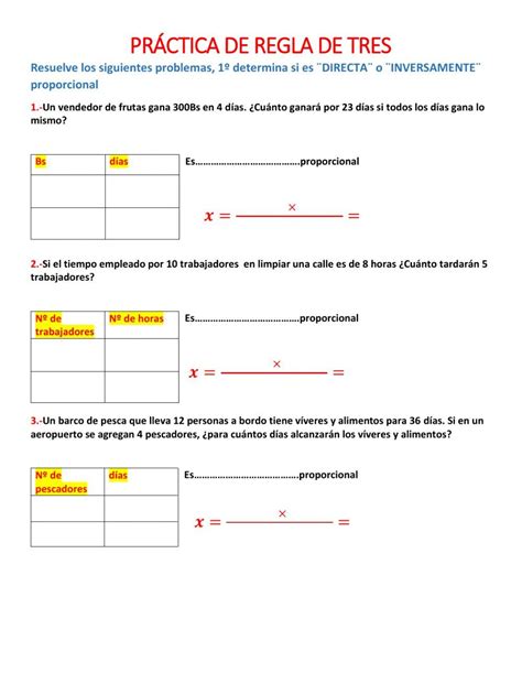 Regla De Tres Exercise Teaching Mathematics Logic