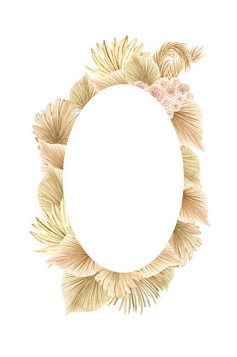 수채화 손으로 익사 야자수 잎과 꽃 프레임 보헤미안 말린 야자 수 녹지 보헤미안 결혼식 0명에 대한 스톡 벡터 아트 및 기타 이미지 Istock