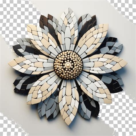 Черно белая цветочная мозаика на прозрачном фоне Премиум Psd Файл
