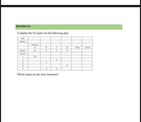 Solved Complete The XY Matrix For The Following Data Which Chegg Com