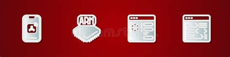 Set Mobile Apps Processor Browser Setting And Software Icon Vector