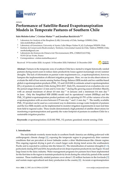 Pdf Performance Of Satellite Based Evapotranspiration Models In Temperate Pastures Of Southern