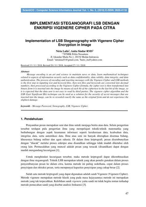 Pdf Implementasi Steganografi Lsb Dengan Enkripsi Vigenere Cipher Pada Citra