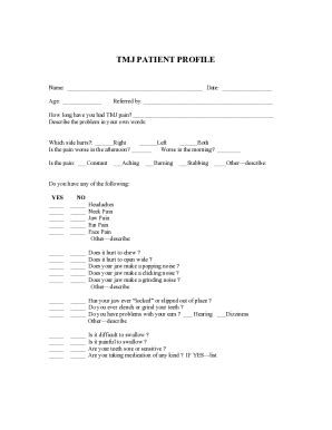 Fillable Online TMJ PATIENT PROFILE North Coast Jaw Center Fax Email Print PdfFiller