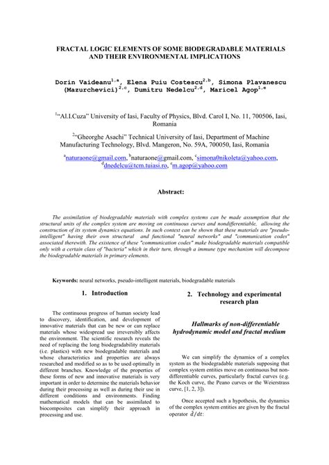 Pdf Fractal Logic Elements Of Some Biodegradable Materials And Their