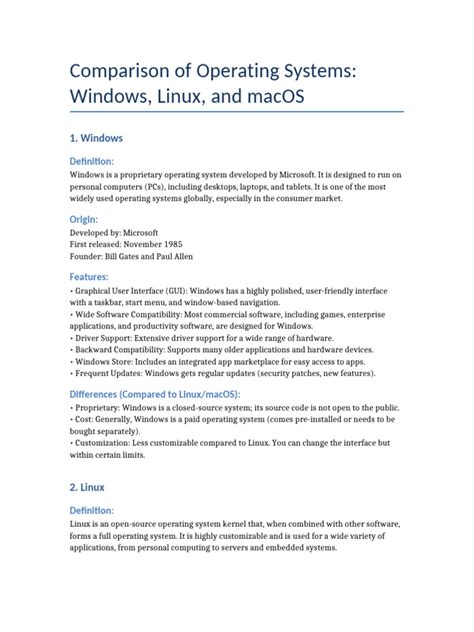 Os Comparison Windows Linux Macos Pdf Microsoft Windows Linux