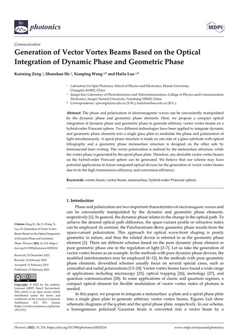 Pdf Generation Of Vector Vortex Beams Based On The Optical