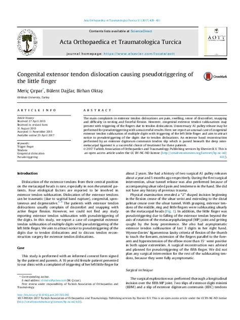 Pdf Congenital Extensor Tendon Dislocation Causing Pseudotriggering