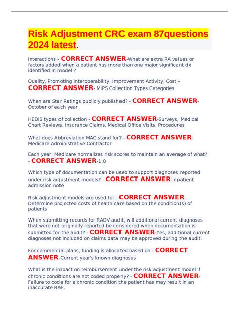 Risk Adjustment CRC Exam 87questions 2024 Latest Exams Risk Analysis Docsity