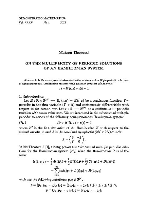 Pdf On The Multiplicity Of Periodic Solutions Of An Hamiltonian System