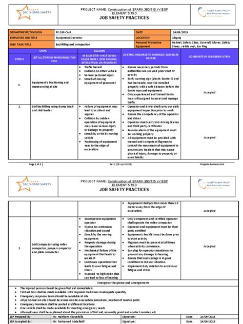 Job Safety Practices Backfilling And Compaction Pdf Traffic Collision Safety