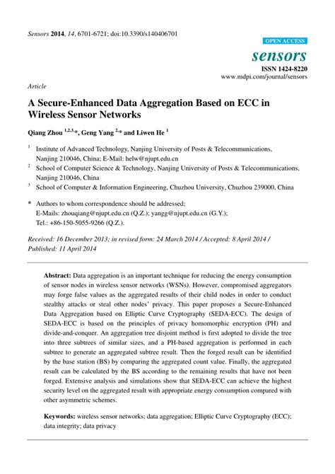 pdf a secure enhanced data aggregation based on ecc in wireless