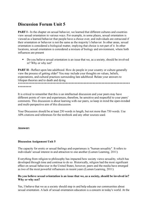 Discussion Forum Unit 5 10 Discussion Forum Unit 5 Part I In