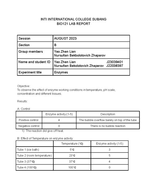 Lab Report 4 Inti International College Subang Bio121 Lab Report