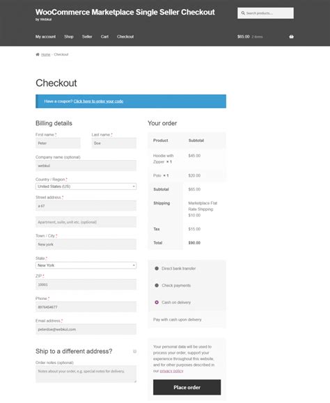 Woocommerce Marketplace Single Seller Checkout