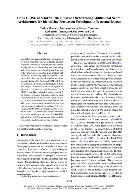 Pdf Csecu Dsg At Semeval 2021 Task 6 Orchestrating Multimodal Neural