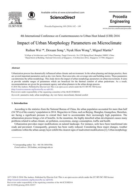 Pdf Impact Of Urban Morphology Parameters On Microclimate