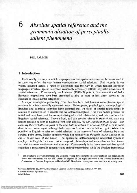 Pdf Absolute Spatial Reference And The Grammaticalisation Of